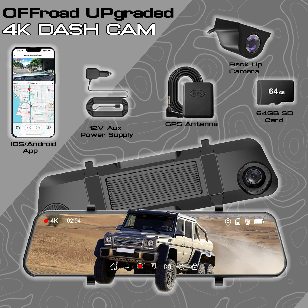 OffroadUp 12-inch 4K Smart Rearview Mirror Dash Camera System – Offroad ...